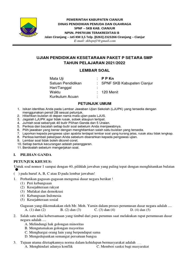 SOAL UPK PPKN 2022 | PDF