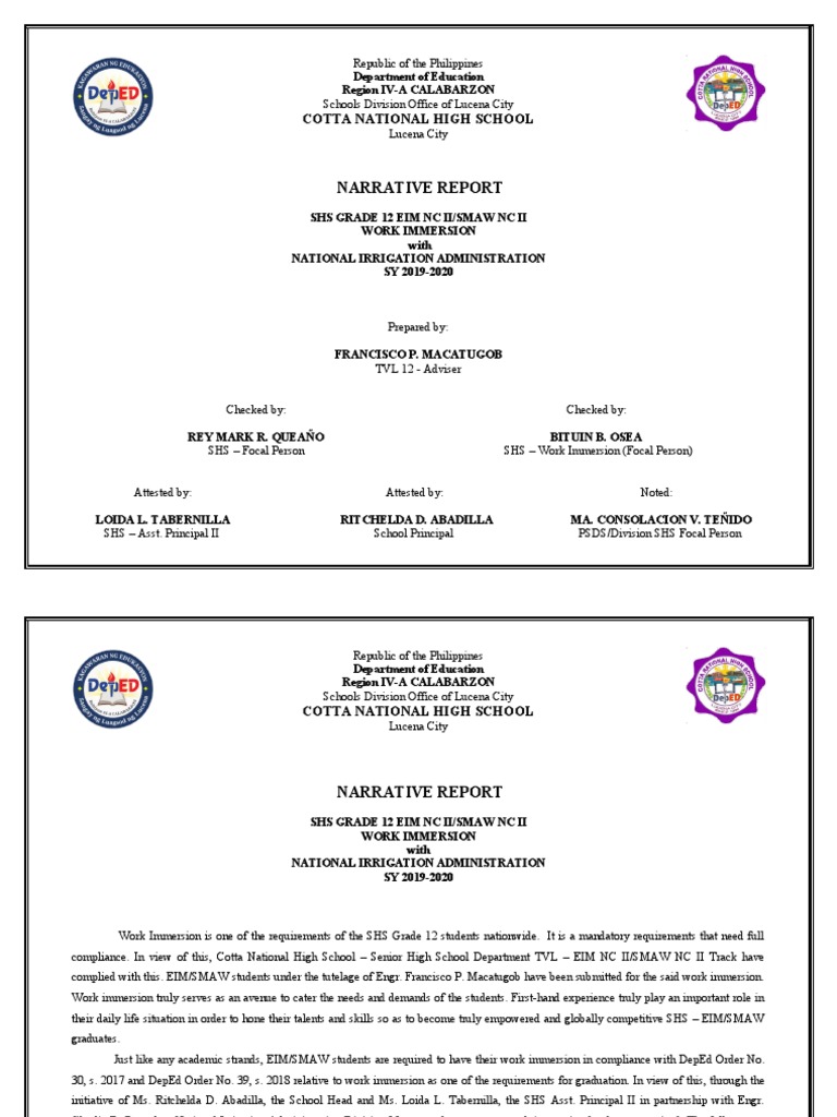 SHS Work Immersion Report 2019-2020 | PDF