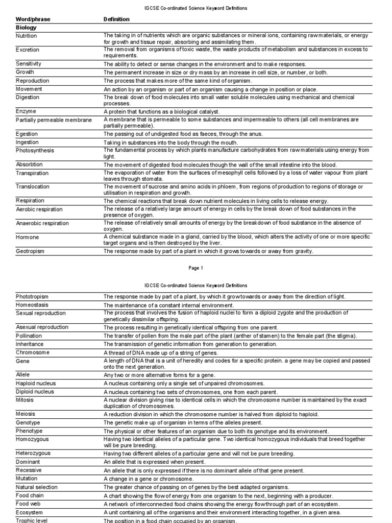 IGCSE Coordinated Science Key Terms | PDF | Ion | Redox