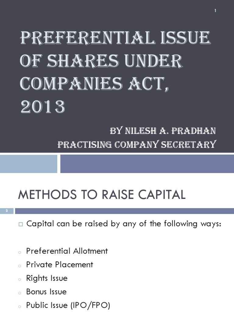 Discussion On Preferential Issue of Shares Under Companies Act 2013 ...