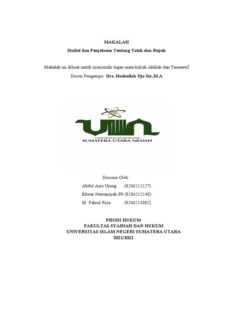 Makalah Hadist Dan Penjelasan Tentang Talak Dan Rujuk | PDF