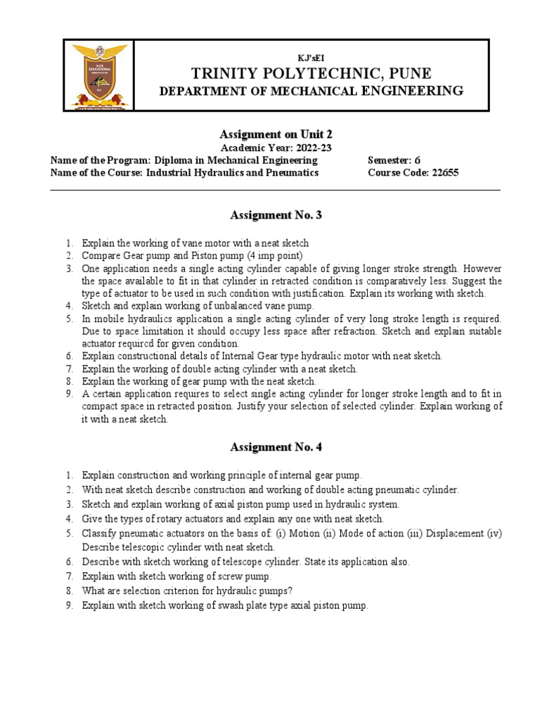 IHP Assignment On Unit 2 | PDF | Actuator | Pump