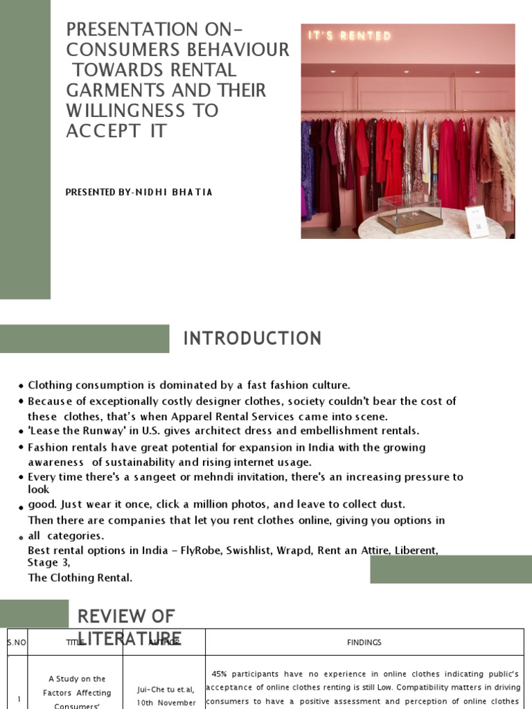 Presentation On Consumers Behaviour Towards Rental Garments And Their W