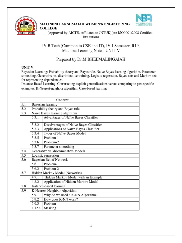 ML UNIT-5 Notes PDF | Download Free PDF | Logistic Regression ... ML UNIT-5 Notes PDF | Download Free PDF | Logistic Regression ...