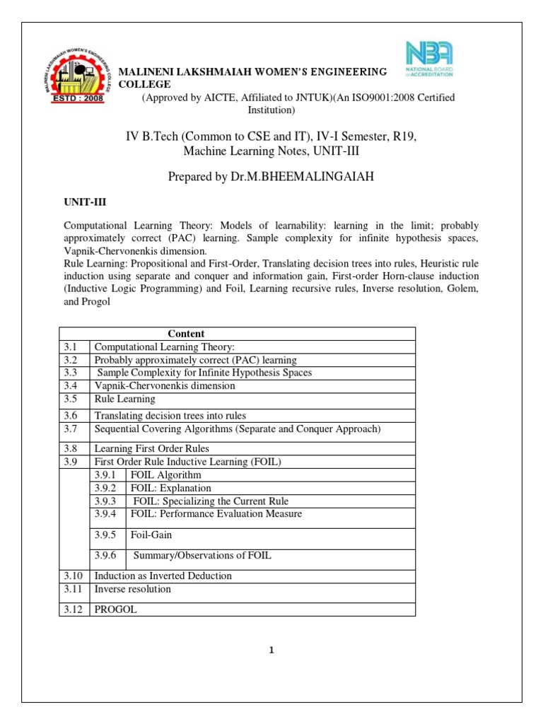 ML UNIT-3 Notes PDF | PDF | Machine Learning | Theory