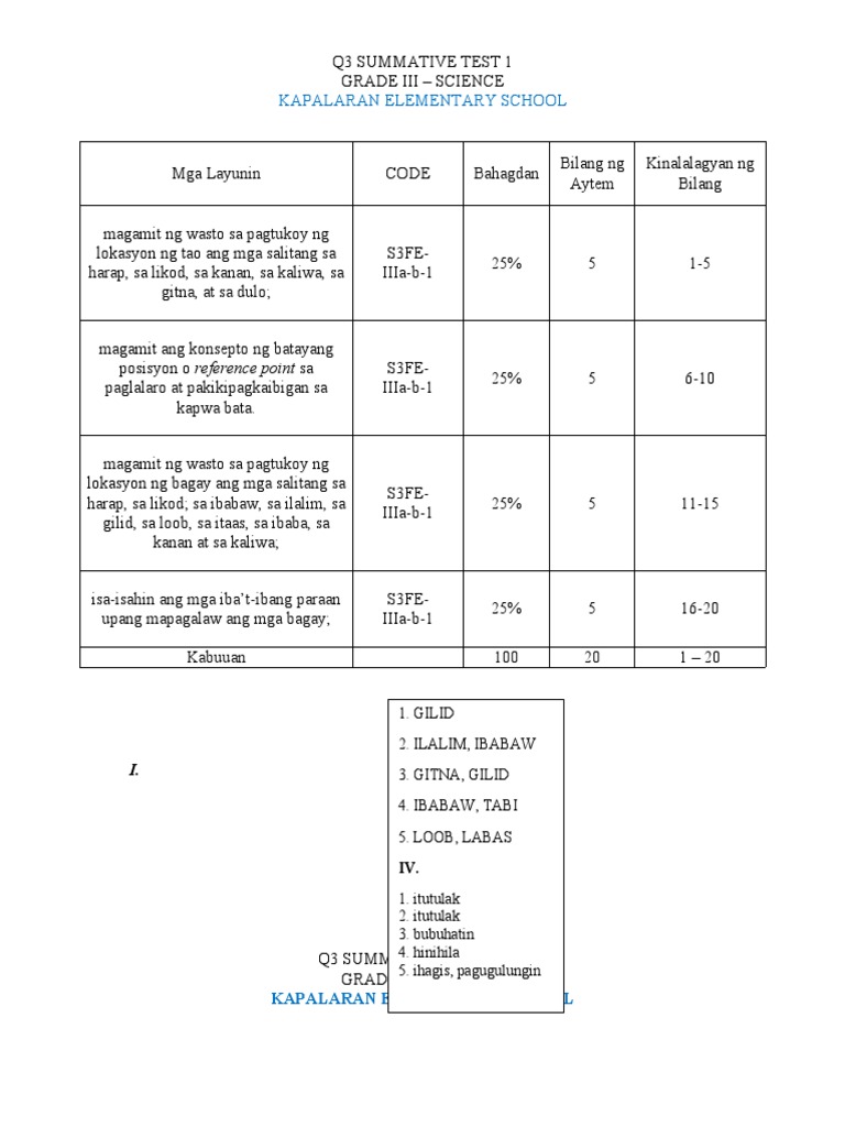 GR.3 Science ST 1 With Tos Q3 | PDF