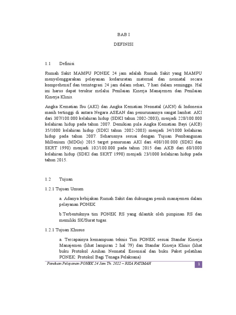 EP 1.1 Panduan Pelayanan Ponek 24 Jam Tahun 2022 New | PDF | Sains ...