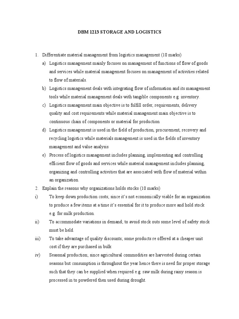 DBM 1213 Storage and Logistics | PDF | Logistics | Inventory
