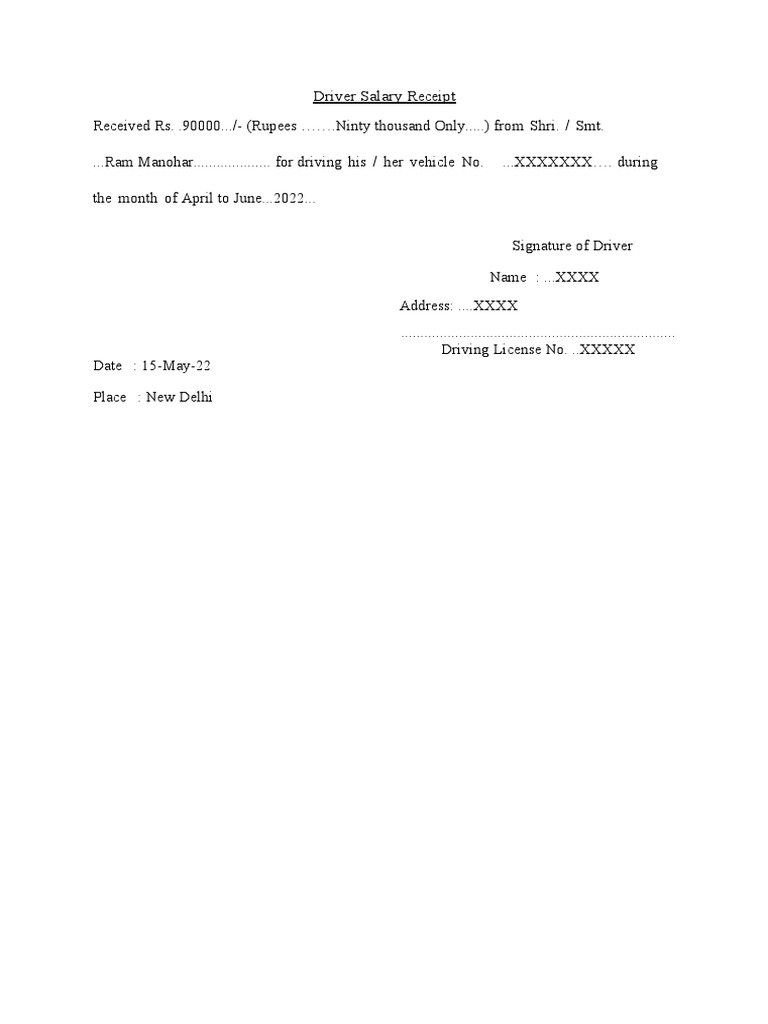 Driver Salary Receipt | PDF