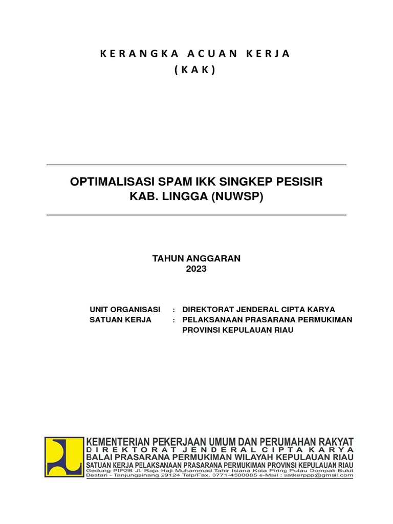 KAK Optimalisasi SPAM IKK Singkep Pesisir NUWSPRev PDF | PDF