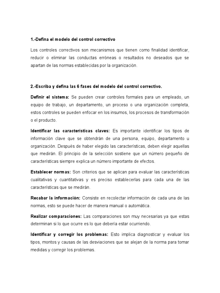 Modelo y Métodos de Control Correctivo | PDF | Información | Comportamiento