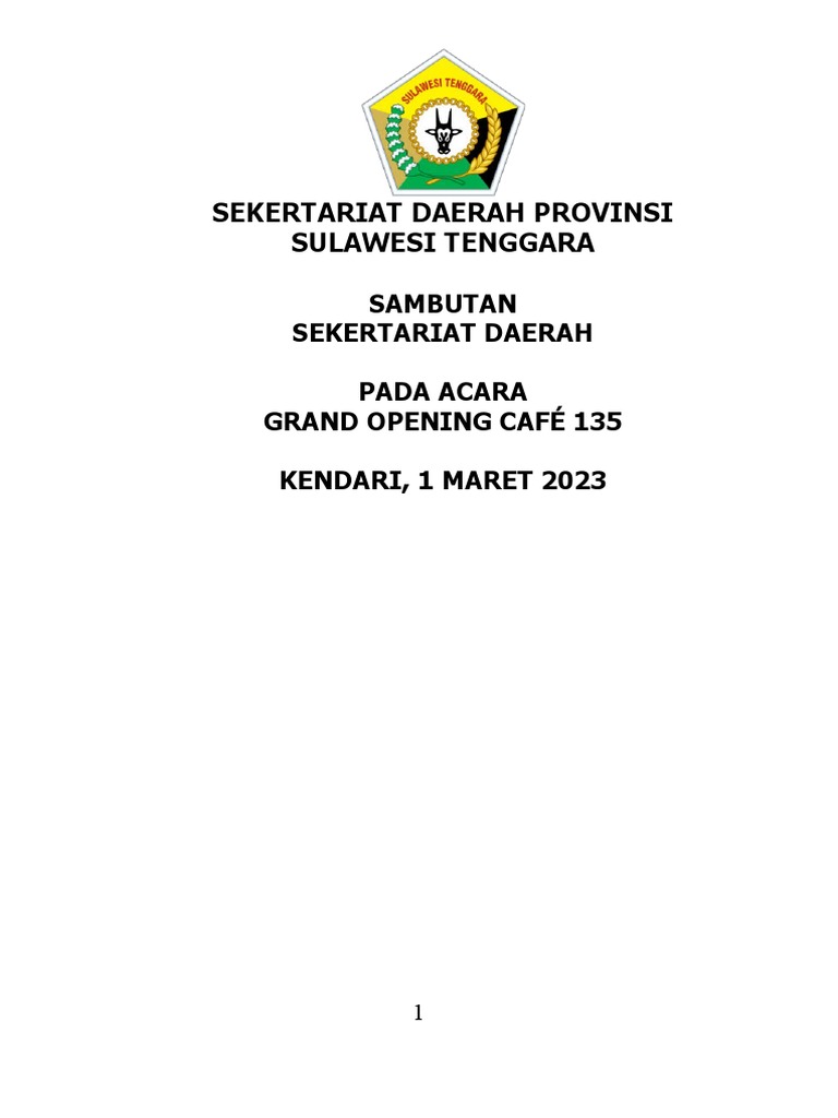Sambutan Acara Grand Opening Cafe 135 | PDF