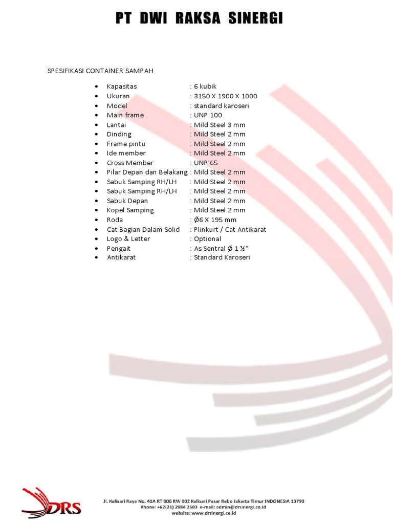Spesifikasi Kontainer Sampah 6m³ | PDF