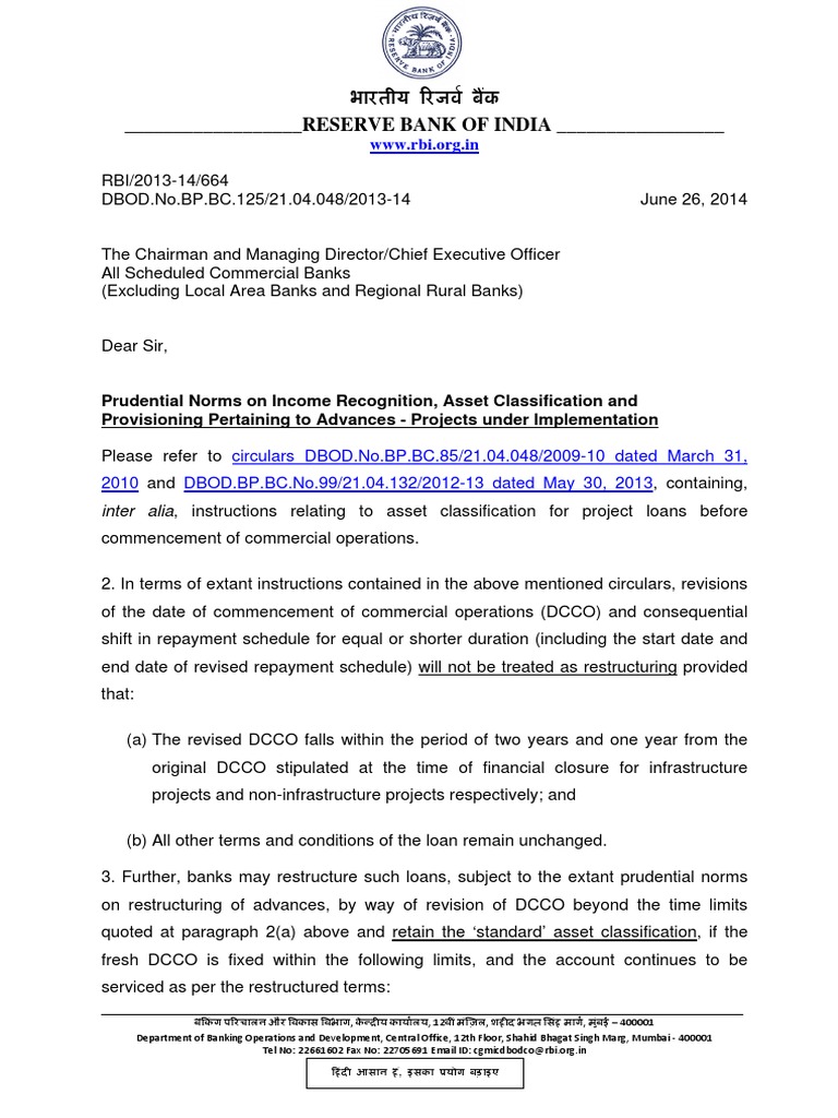 Prudential Norms On Income Recognition, Asset Classification and Provisioning Pertaining To ...