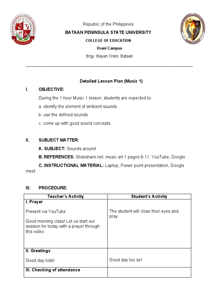 Detailed Lesson Plan Music in Grade 1 - TALA - RENZ - S. - BPED2B ...