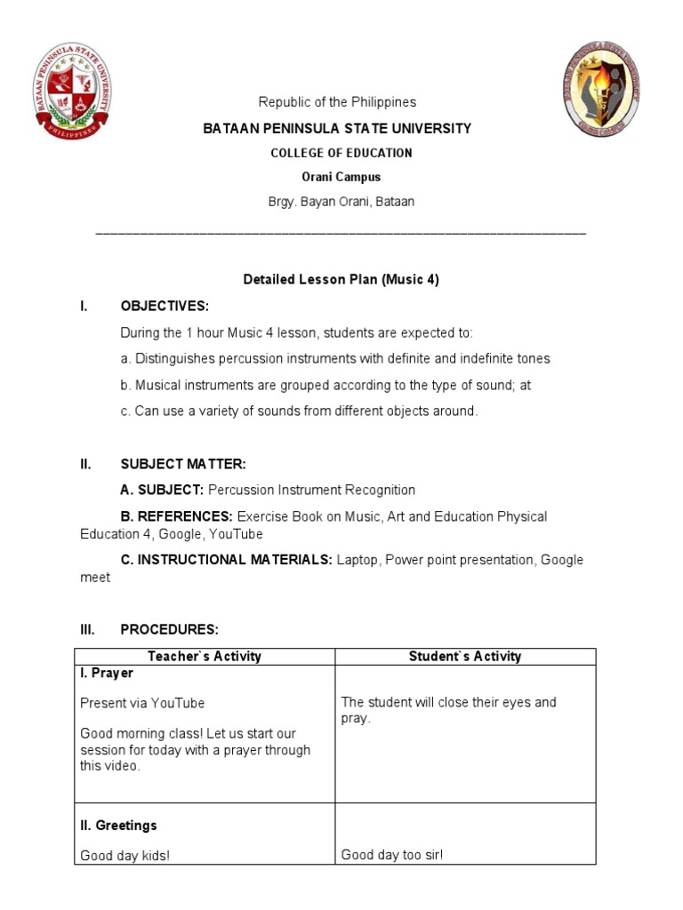 Detailed Lesson Plan Music in Grade 4 - TALA - RENZ - S. - BPED2B | PDF ...