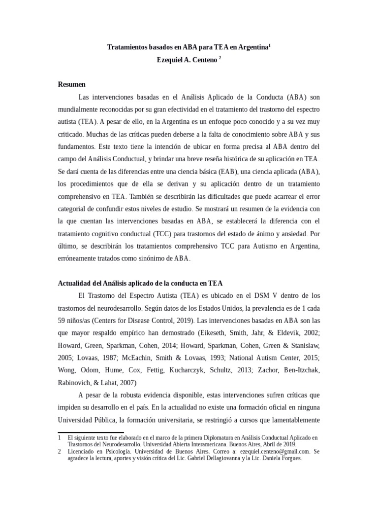 Tratamientos Basados en ABA para TEA en | PDF | Terapia de conducta ...