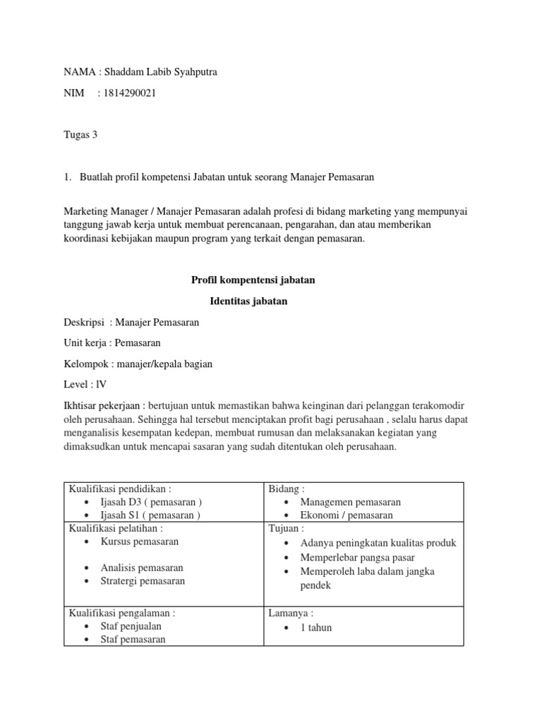 Profil Kompetensi Manajer Pemasaran | PDF