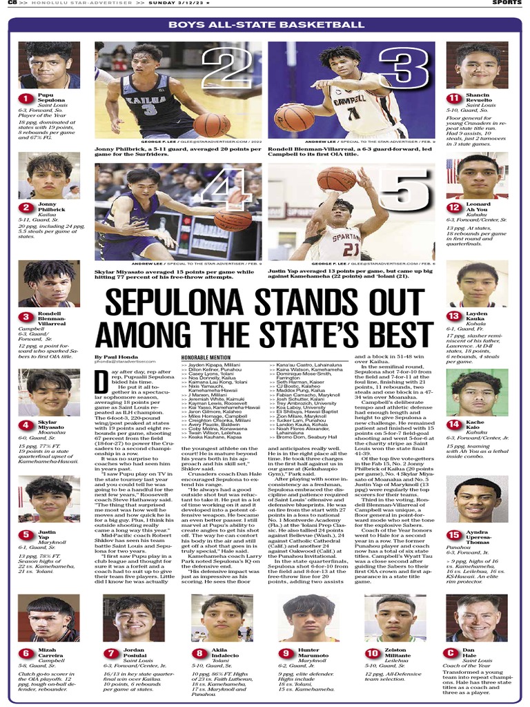 Pupu Sepulona: State Basketball Star | PDF | Indoor Sports | Athletic ...