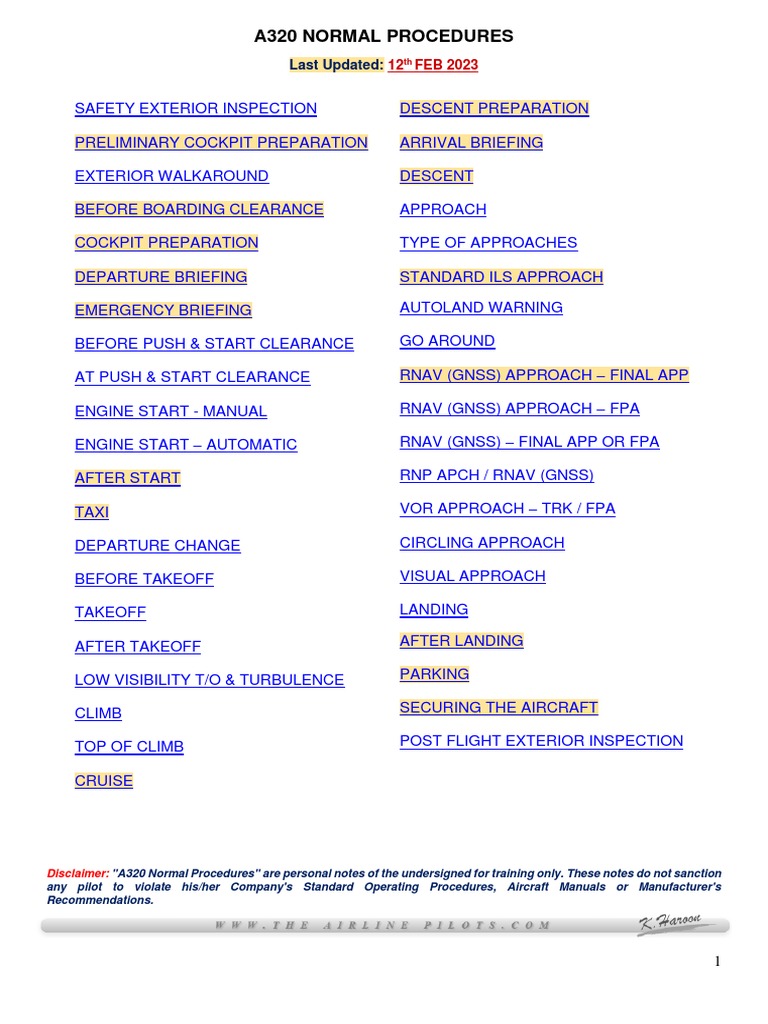 A320 Normal Procedures | PDF | Takeoff | Brake