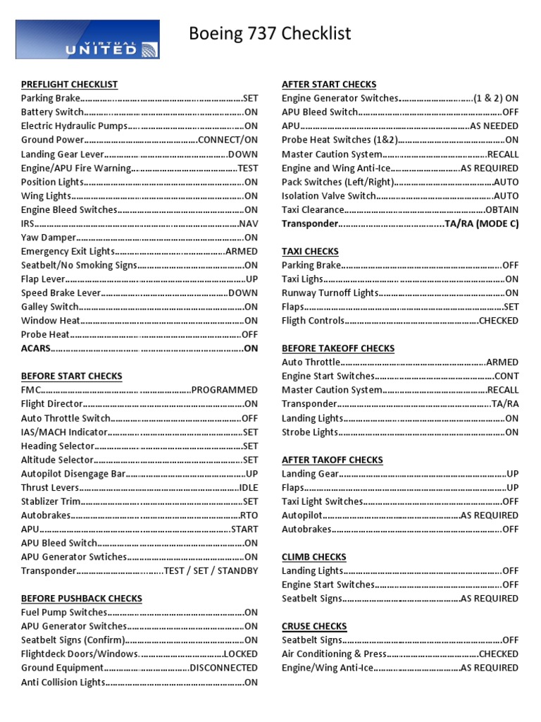 vUAL 737 Checklist | PDF