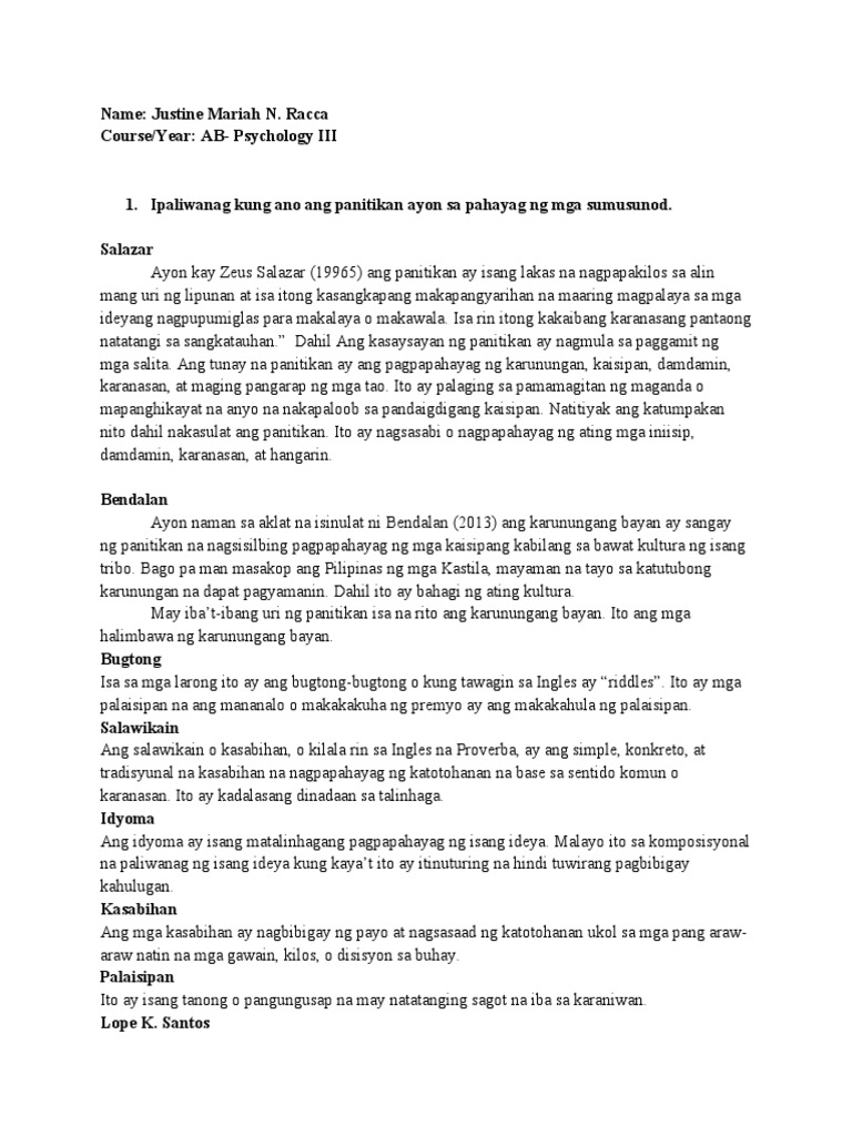 Justine Mariah Racca - Panitikang Filipino | PDF