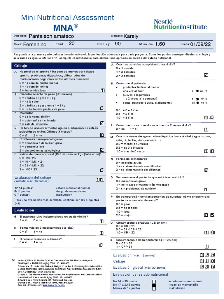 MNA Spanish | PDF | Índice de masa corporal | Determinantes de la salud