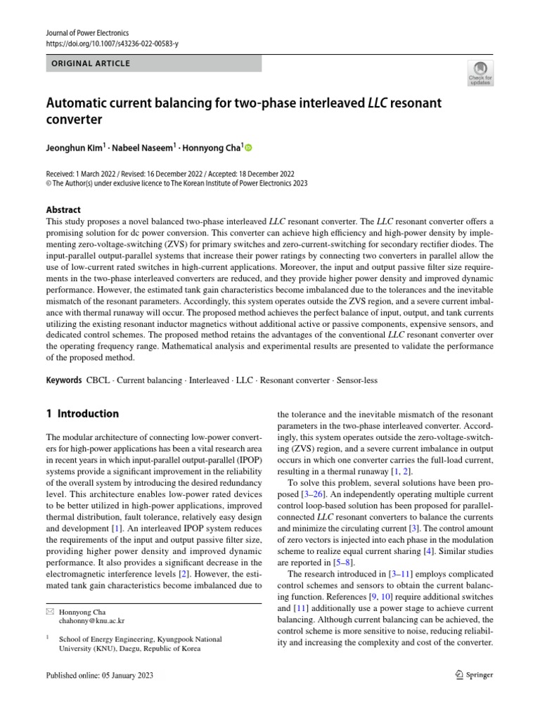 Automatic Current Balancing For Two Phase Interleaved LLC Resonant Converter | PDF | Inductance ...