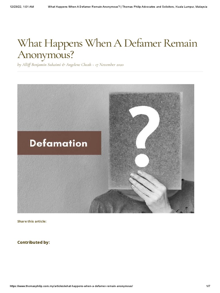 Unmasking Anonymous Defamation in Malaysia | PDF | Defamation | Common Law