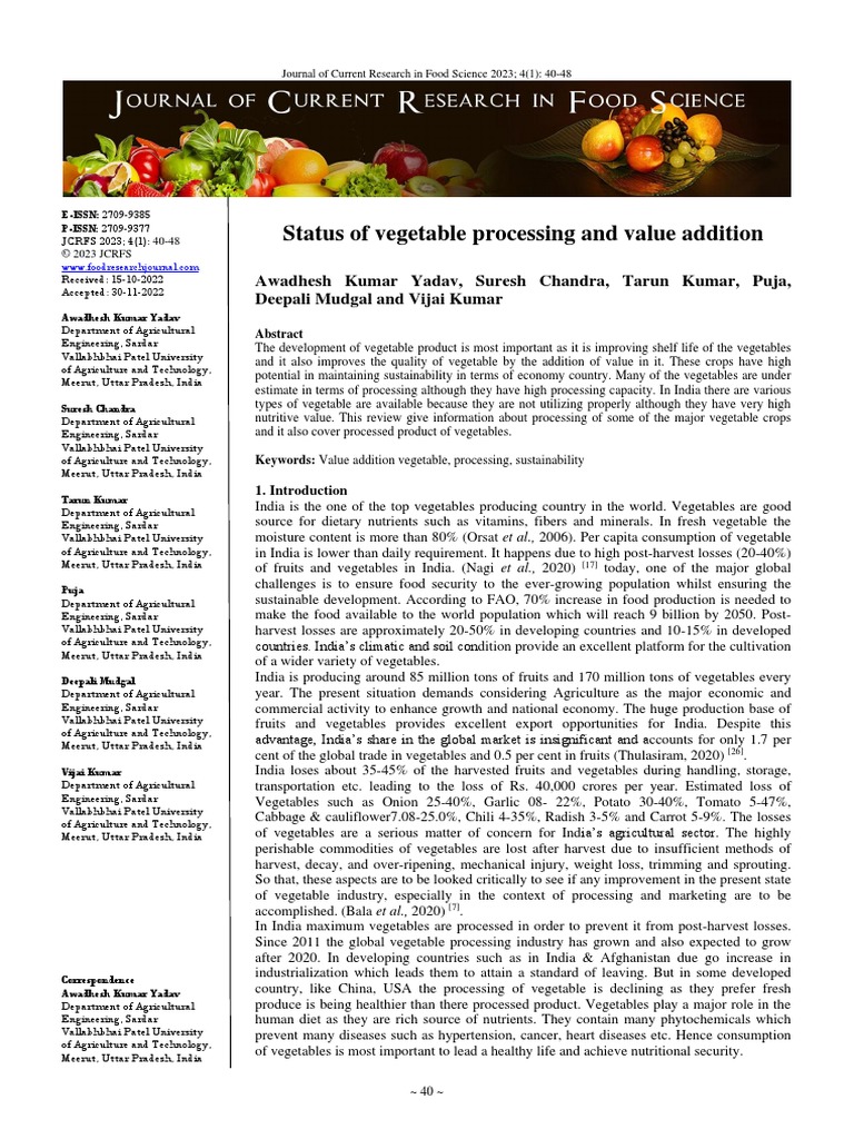 Status of Vegetable Processing and Value Addition | PDF | Vegetables ...