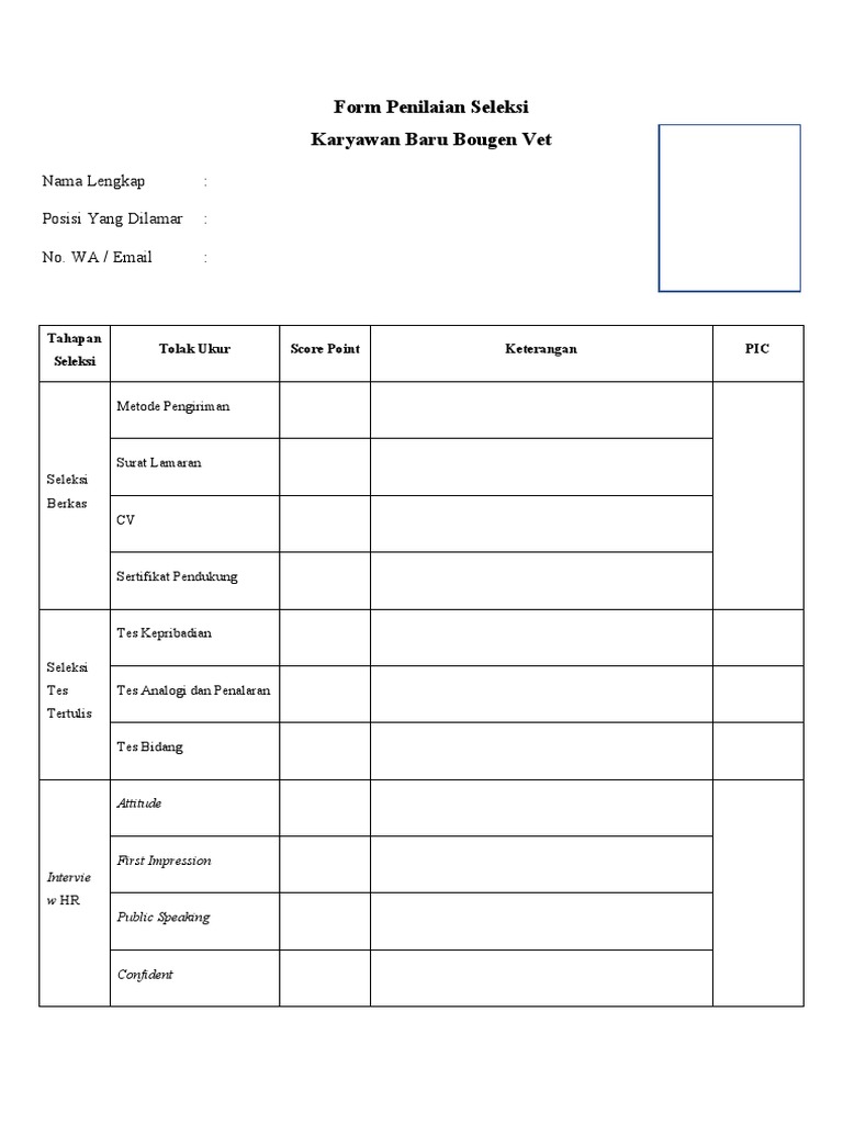 Form Penilaian Seleksi | PDF Form Penilaian Seleksi | PDF