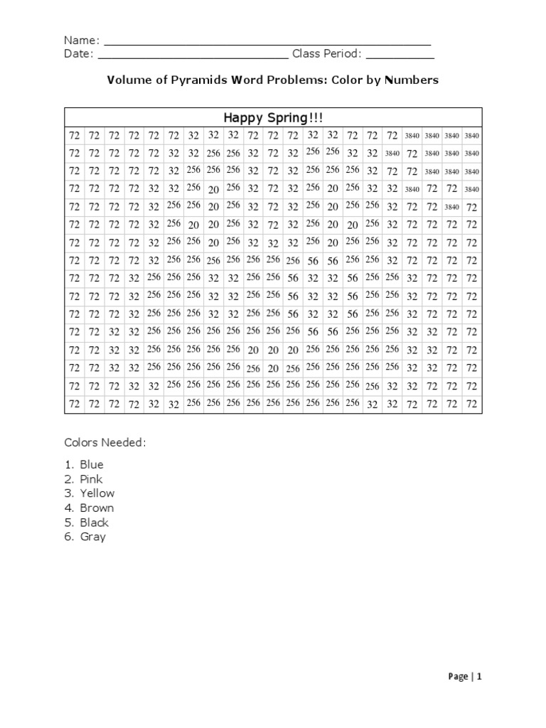 Happy Spring!!!: Volume of Pyramids Word Problems: Color by Numbers ...