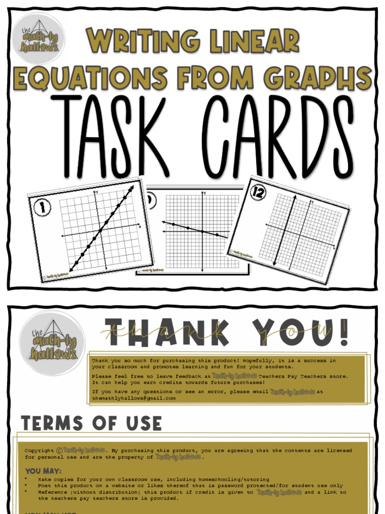 Task Cards: Writing Linear Equations From Graphs | PDF