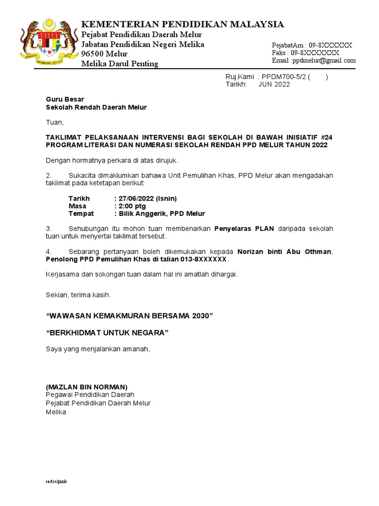 Contoh Surat Taklimat | PDF