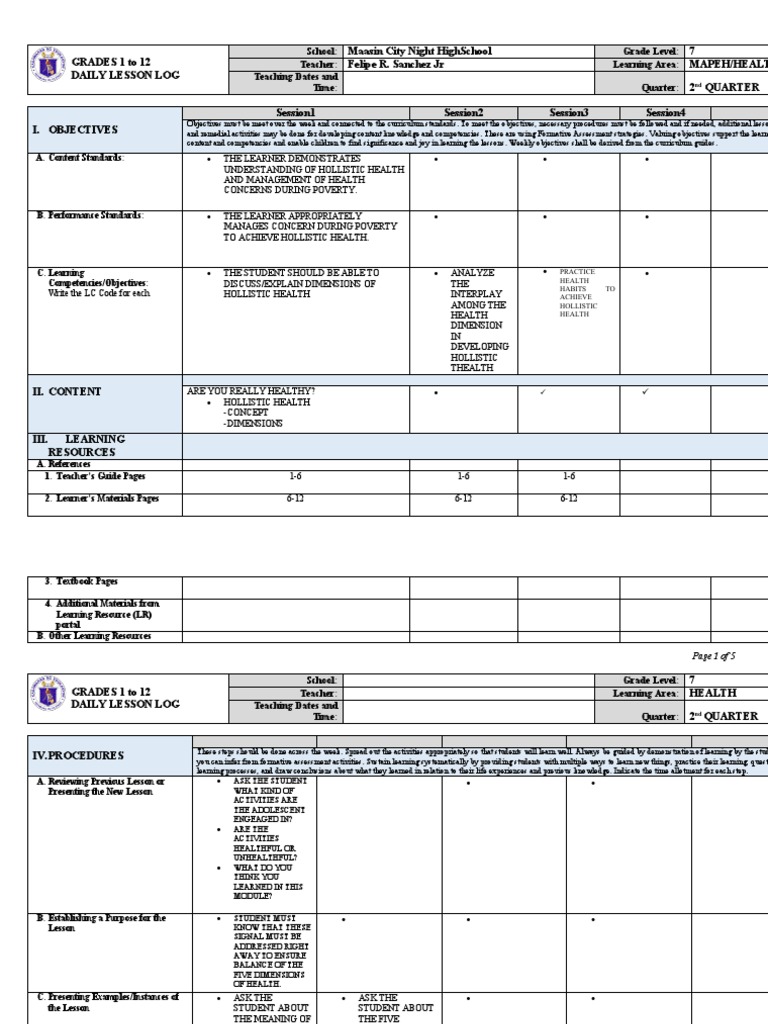 G7 DLL Mapeh Health Q2 | PDF | Learning | Teachers G7 DLL Mapeh Health Q2 | PDF | Learning | Teachers