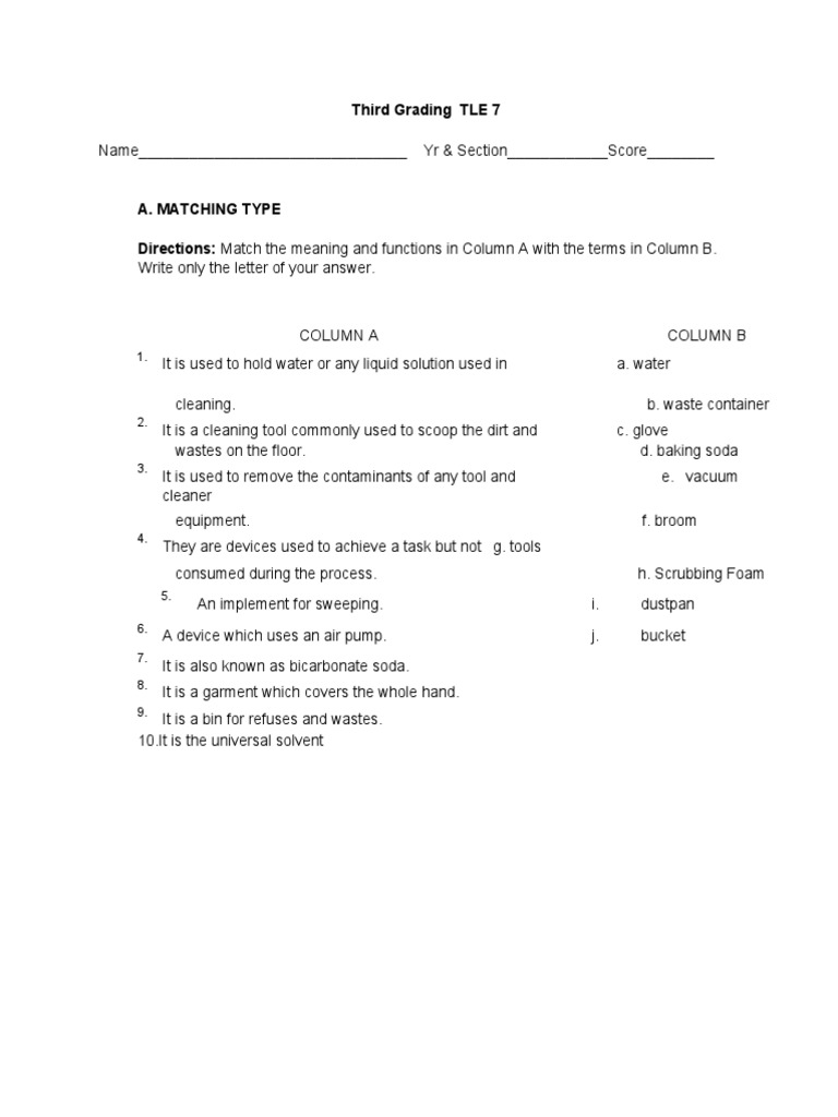 Cleaning Tools Identification | PDF | Vacuum Cleaner | Manufactured Goods
