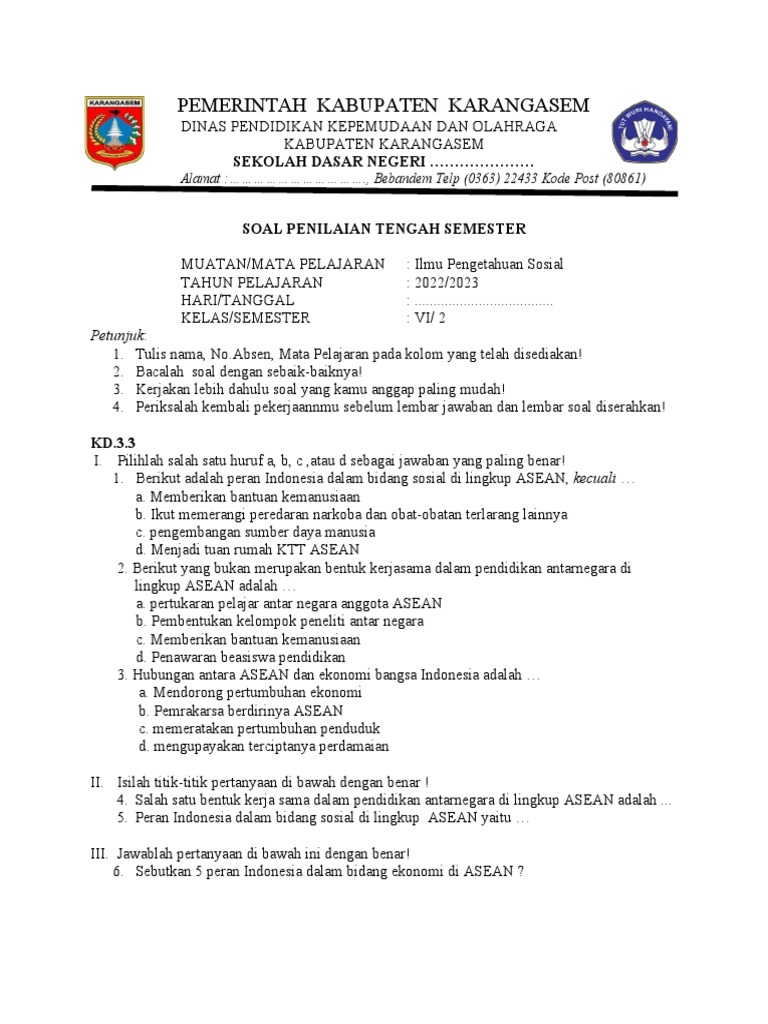 Soal PTS Ips Kelas 6 Semester Genap 2022-2023 | PDF | Karier & Perkembangan