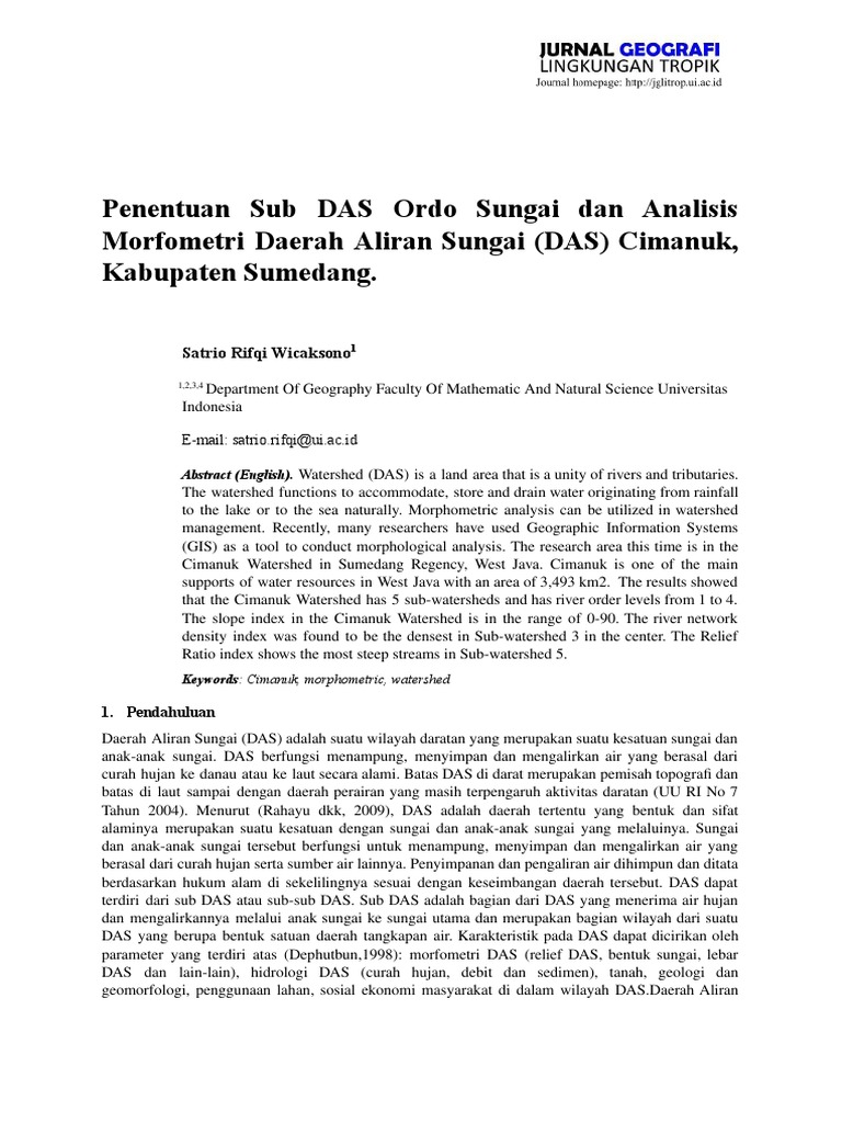 Analisis Morfometri Daerah Aliran Sungai Cimanuk, Kabupaten Sumedang ...