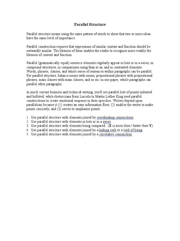 Parallel Structure Guide | PDF | Verb | English Grammar