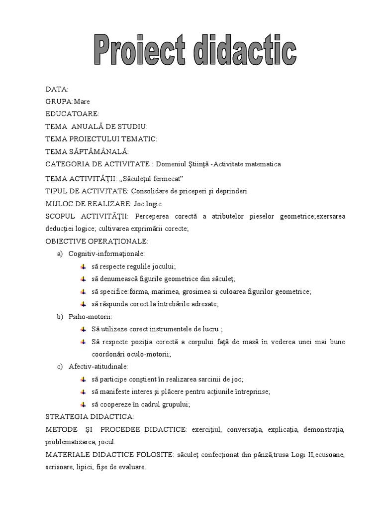 Proiect Saculetul Fermecat | PDF