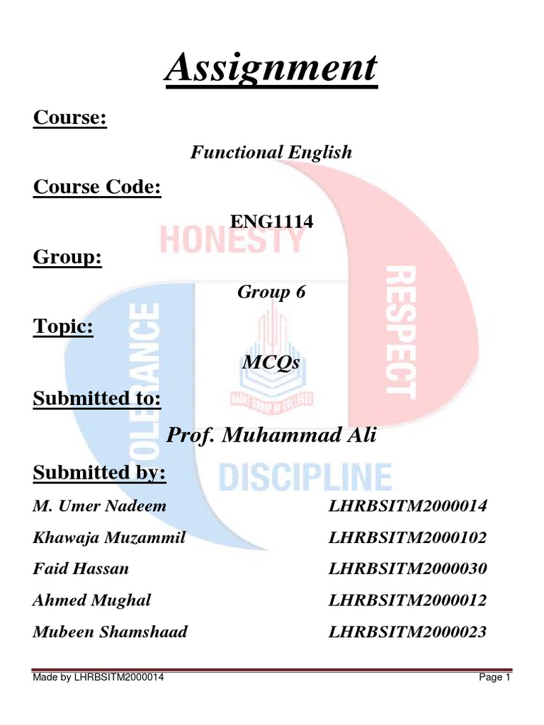 Assignment of MCQs | PDF | Essays | Cognition