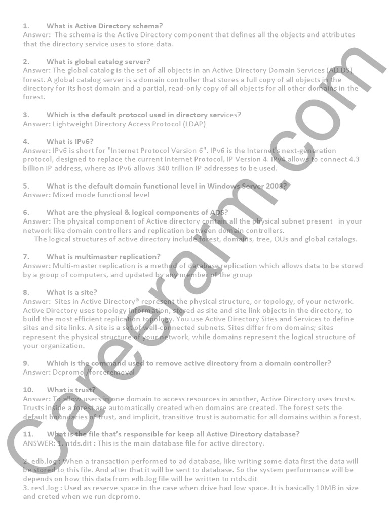 Active Directory Interview Question and Answers | PDF | Active Directory | I Pv6