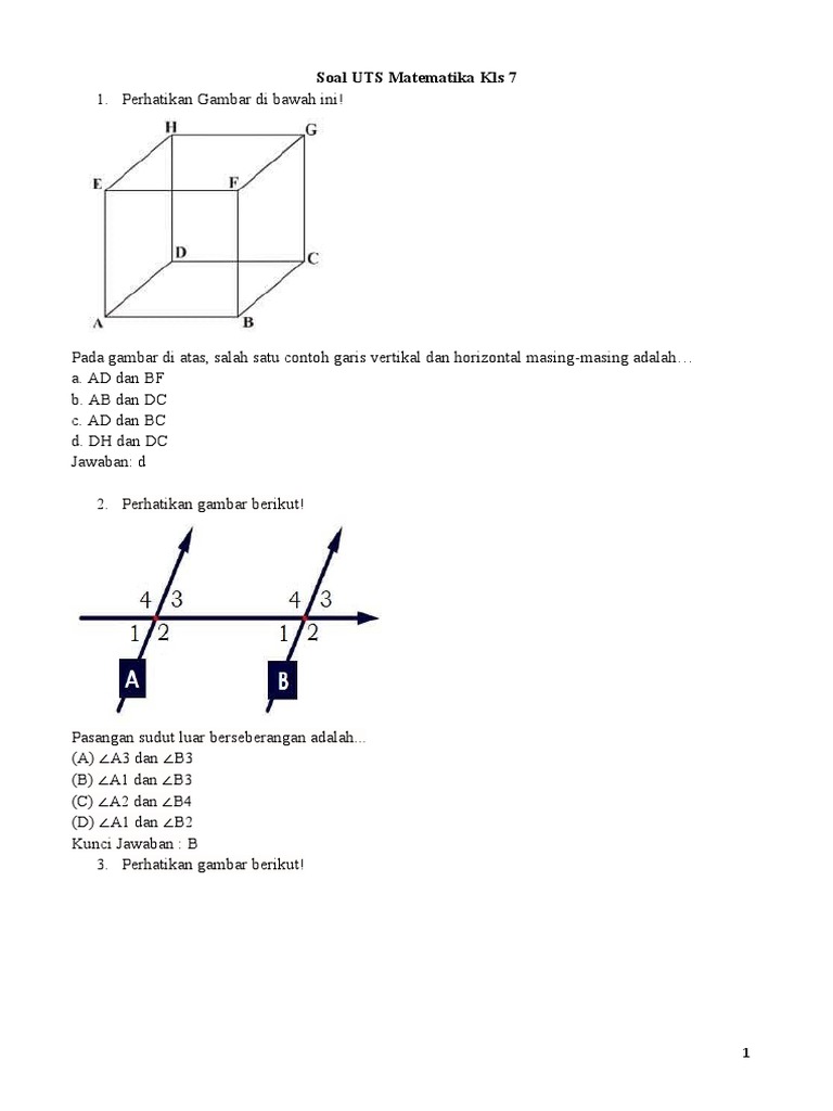 Soal UTS Matematika Kls 7 | PDF