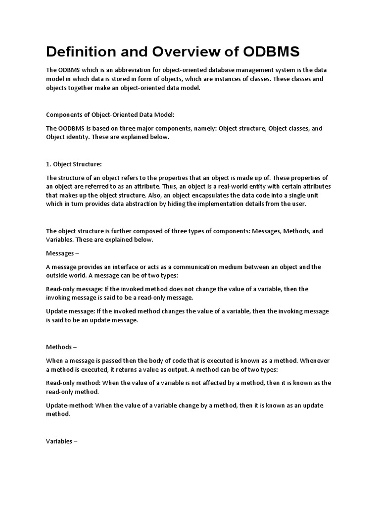 Definition And Overview Of Odbms Pdf