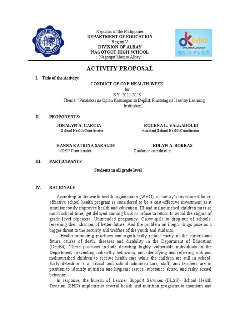 Activity-Proposal-one Health Week | Download Free PDF | Health Care