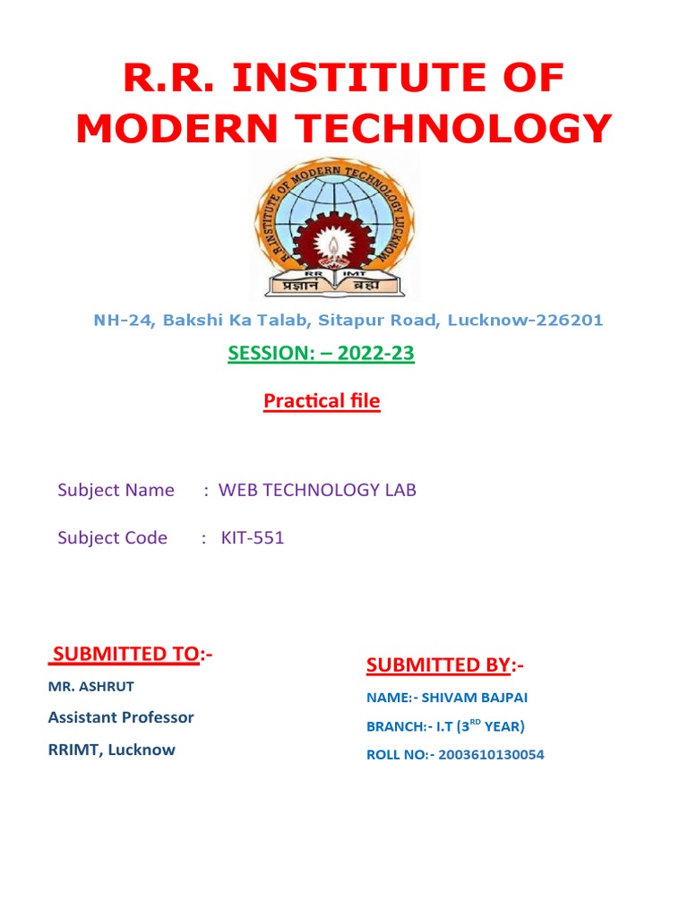 Web Technology Lab Practical File 2022-23 | PDF