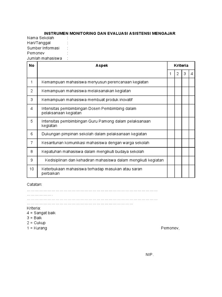 Instrumen Monitoring Dan Evaluasi Asistensi Mengajar | PDF