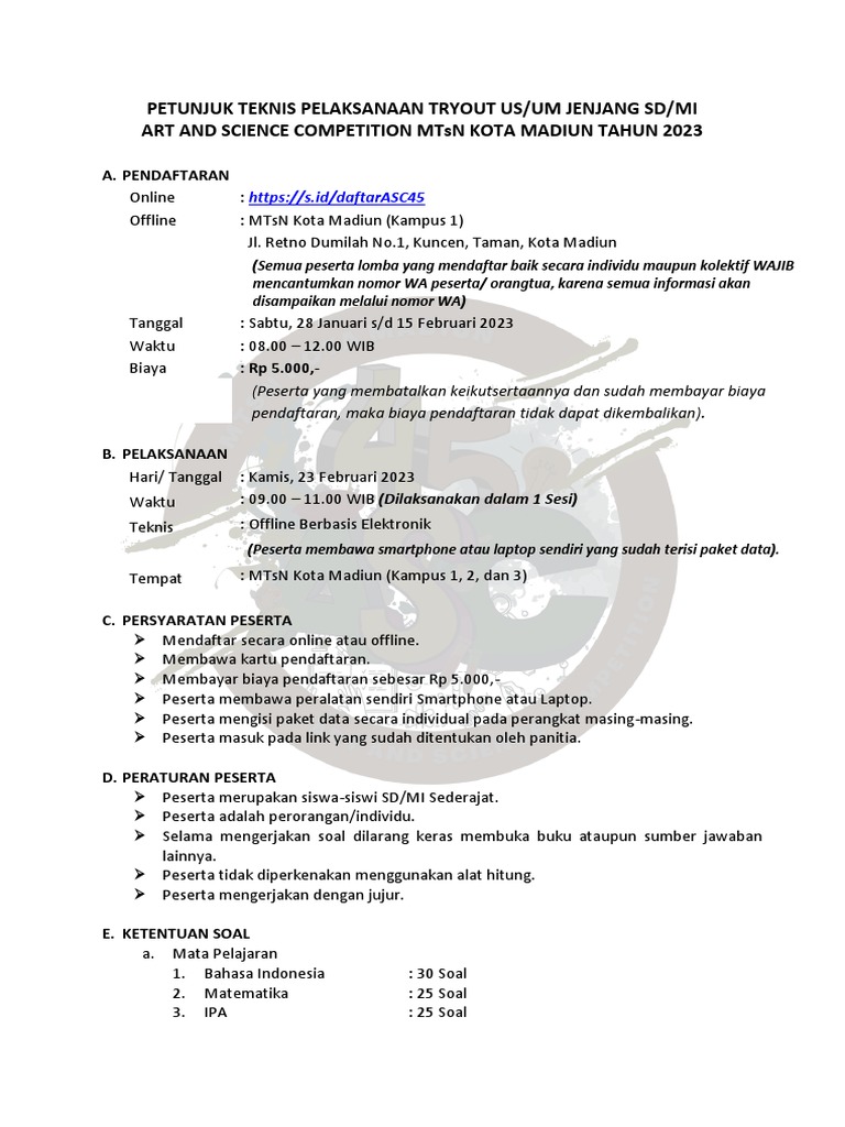 Panduan Lomba ASC MTsN Madiun 2023 | PDF