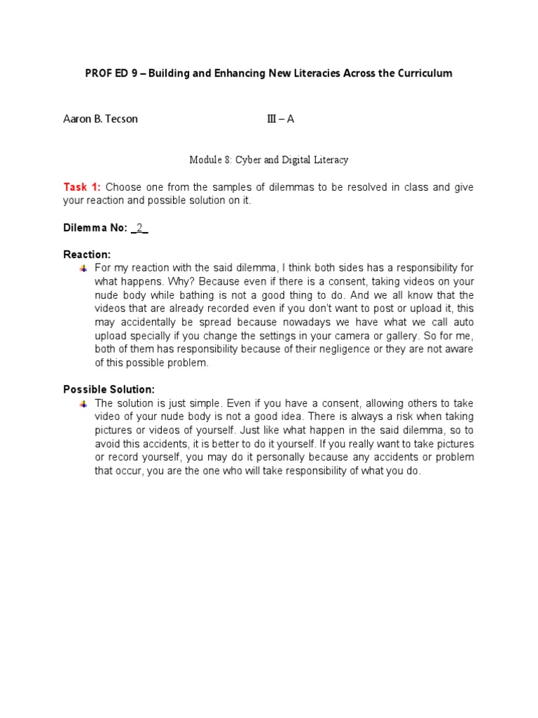 Module 8 Activities (Cyber and Digital Literacy) | PDF | Literacy | Thought