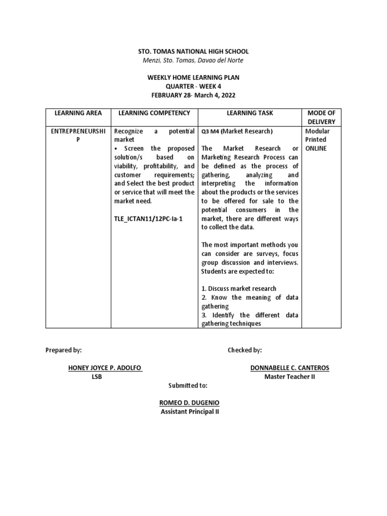 WHLP Q2 Week 4 ENTREP | Download Free PDF | Marketing Research | Information Technology